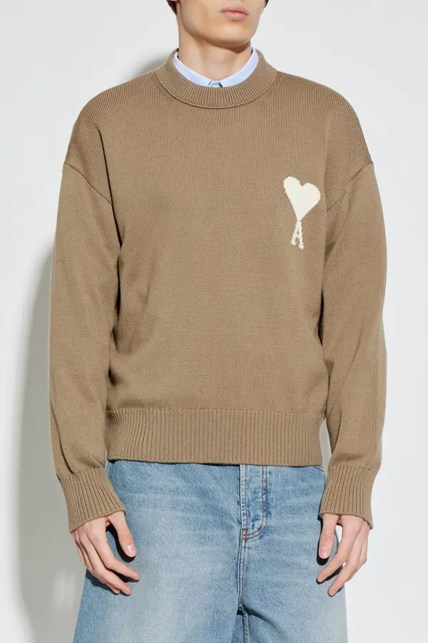 AMI Paris Sweater With Logo - Brown