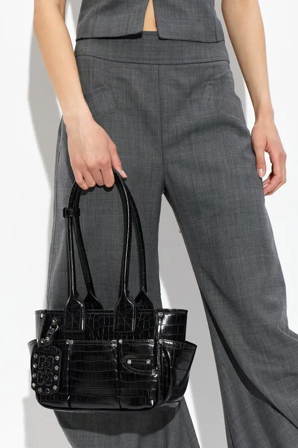GANNI Croc-embossed Leather Shoulder Bag