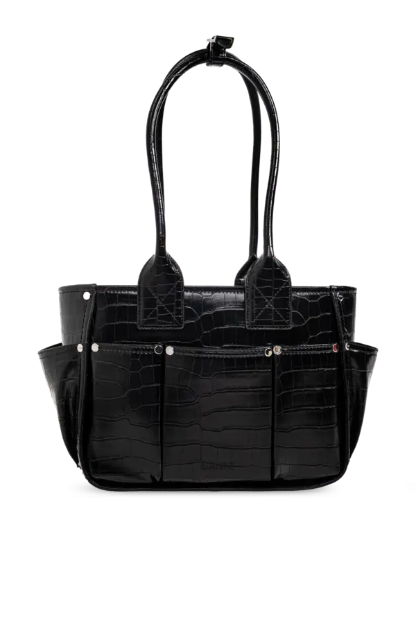 GANNI Croc-embossed Leather Shoulder Bag
