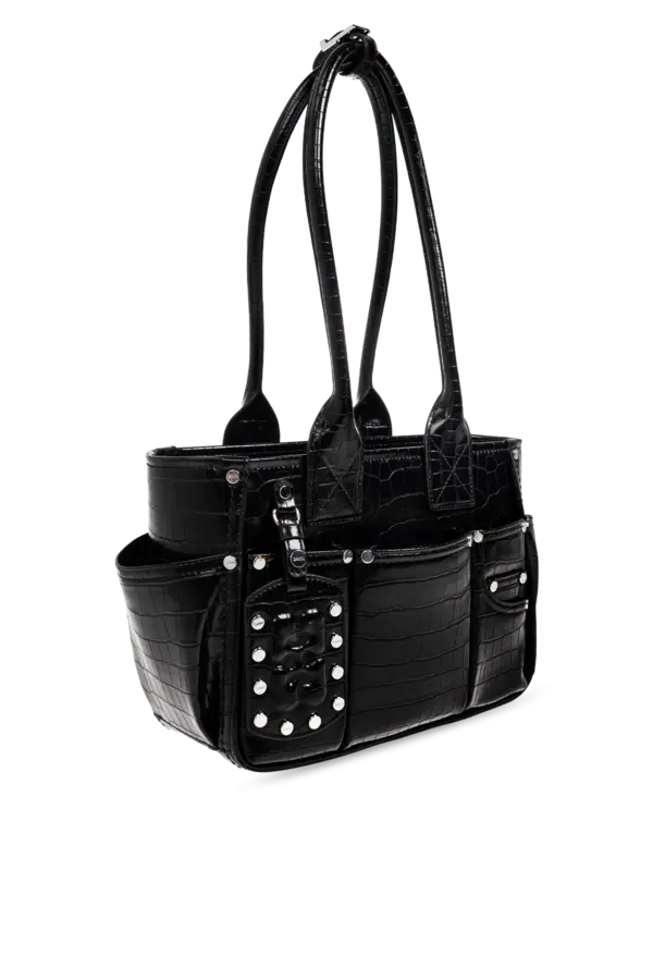 GANNI Croc-embossed Leather Shoulder Bag