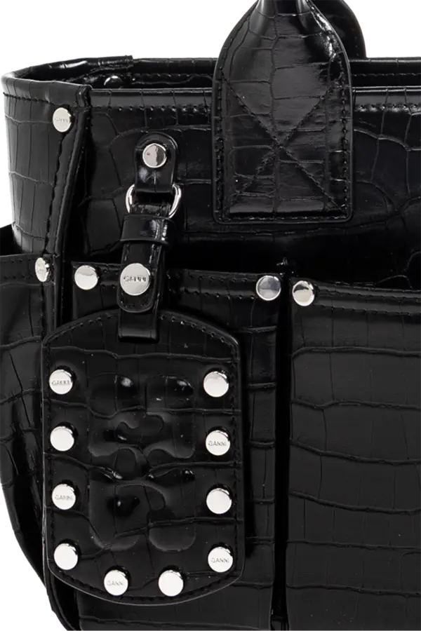 GANNI Croc-embossed Leather Shoulder Bag