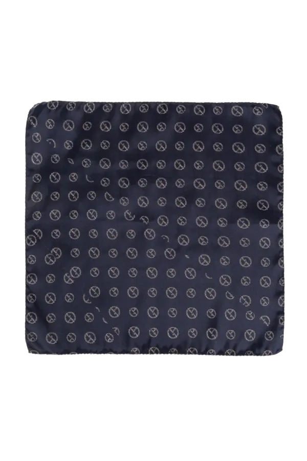 Giorgio Armani Silk Pocket Square With Monogram - Navy Blue