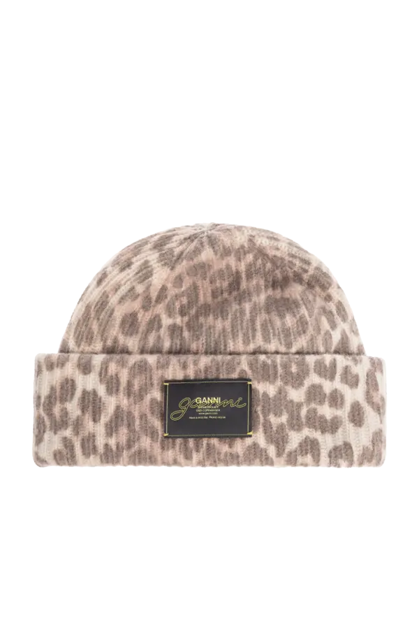 GANNI Animal Print Beanie - Beige