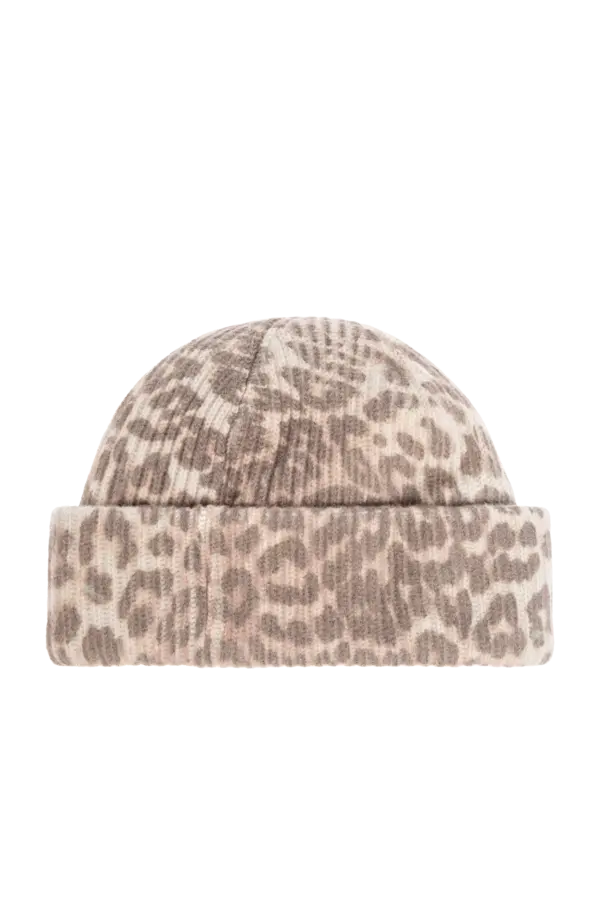GANNI Animal Print Beanie - Beige