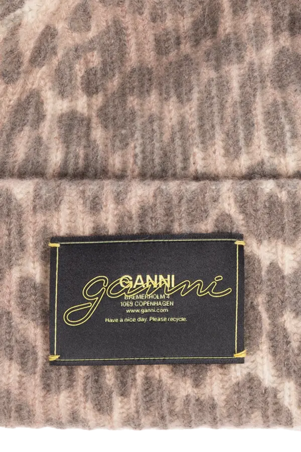 GANNI Animal Print Beanie - Beige