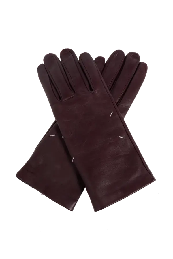 MAISON MARGIELA Leather Gloves - Burgundy