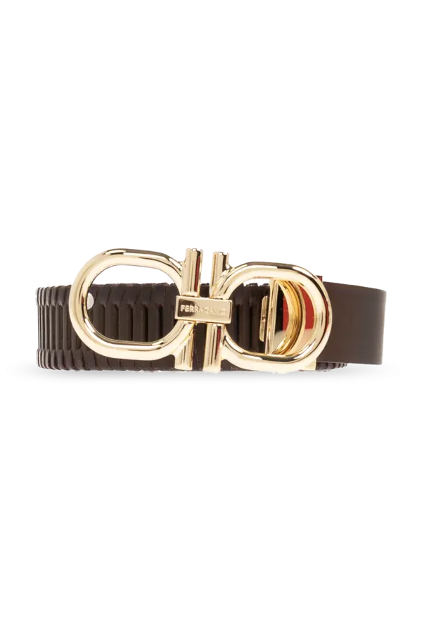 FERRAGAMO Leather Belt With Gold Tone Buckle - Brown