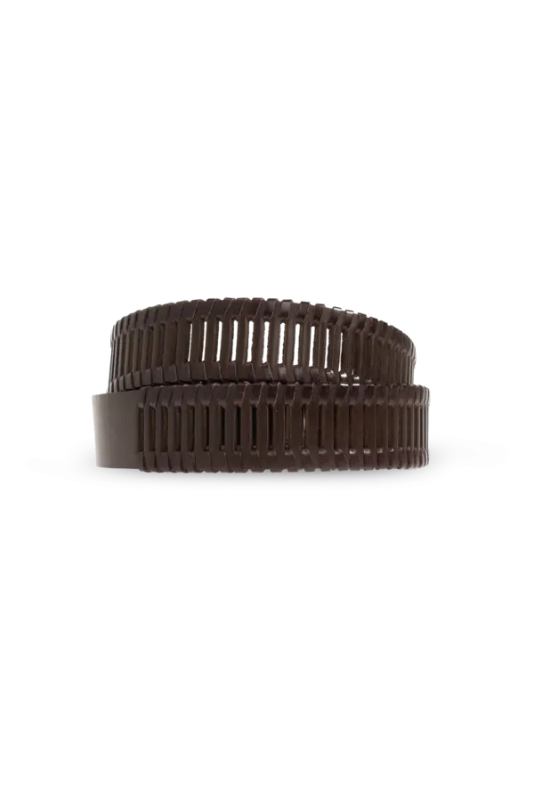 FERRAGAMO Leather Belt With Gold Tone Buckle - Brown