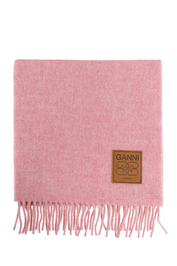 GANNI Wool Scarf With Logo - Pink