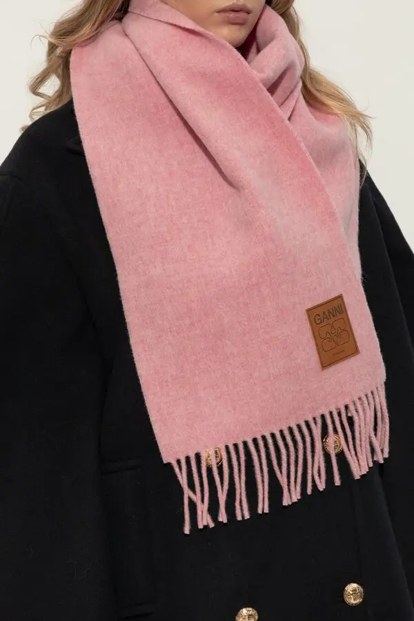 GANNI Wool Scarf With Logo - Pink