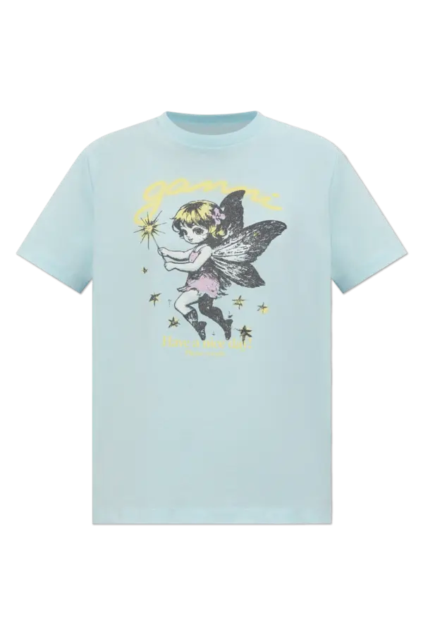 GANNI T-shirt With Graphic - Light Blue