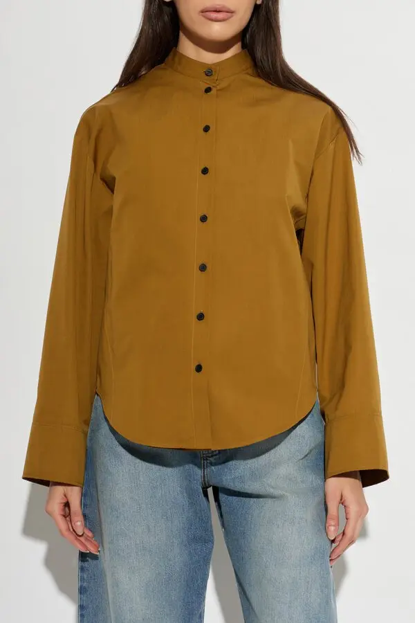 Alaïa Cotton Shirt With Stand-up Collar - Brown