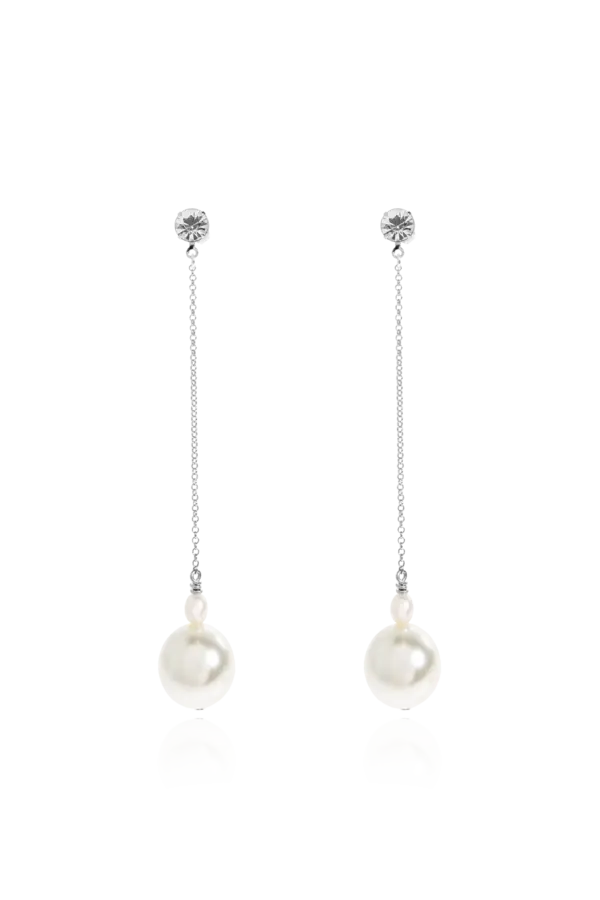 FORTE_FORTE Long Pearl Drop Earrings - Silver