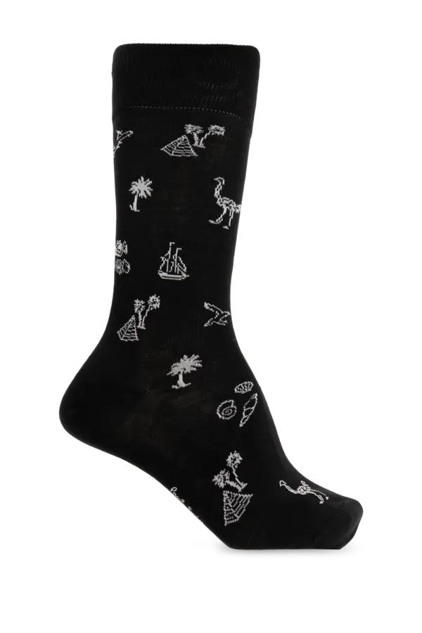 Paul Smith Cotton Crew Socks With Pattern - Black