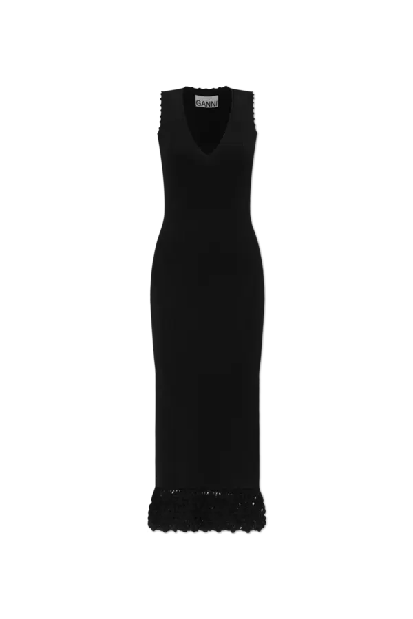 GANNI Crocheted Trim Dress - Black