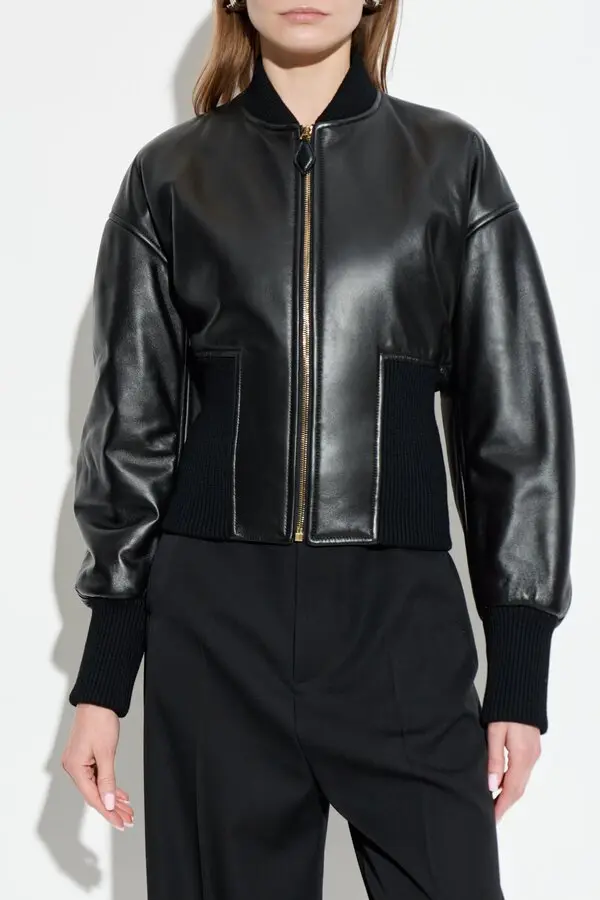 Alaïa Leather Bomber Jacket - Black