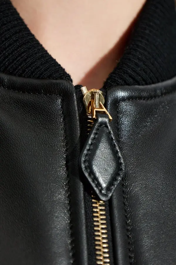 Alaïa Leather Bomber Jacket - Black