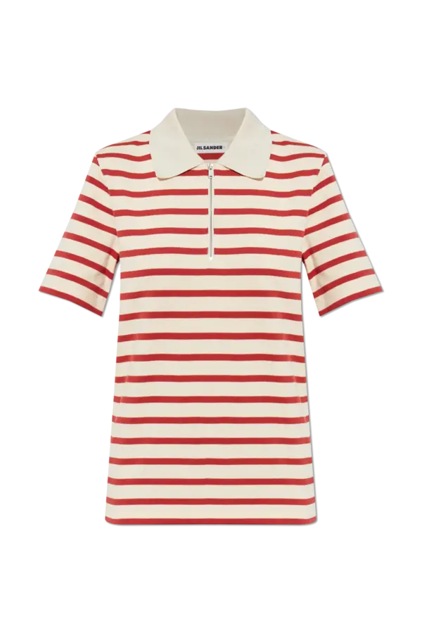 JIL SANDER Striped Knit Polo Shirt - Red