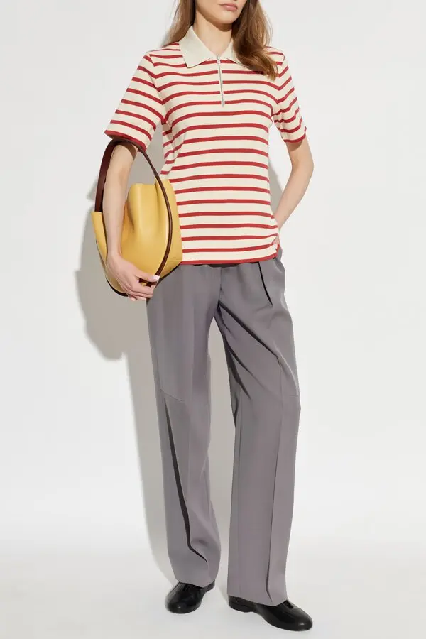 JIL SANDER Striped Knit Polo Shirt - Red