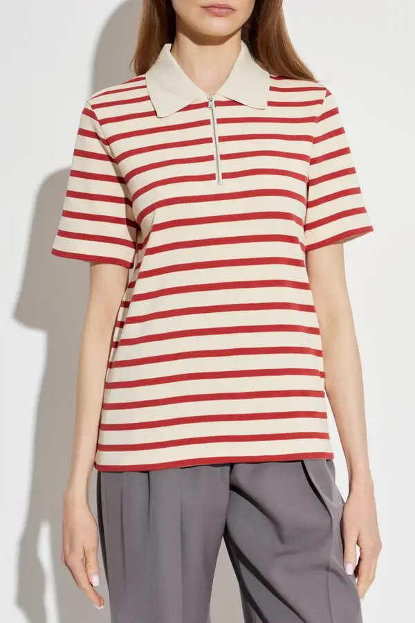 JIL SANDER Striped Knit Polo Shirt - Red