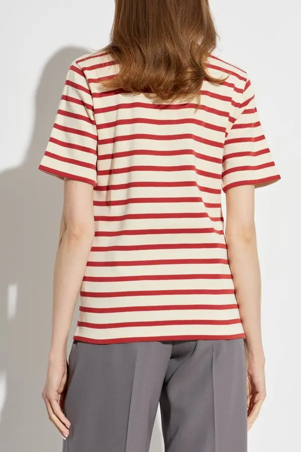 JIL SANDER Striped Knit Polo Shirt - Red