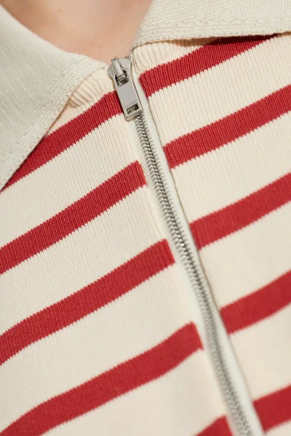 JIL SANDER Striped Knit Polo Shirt - Red