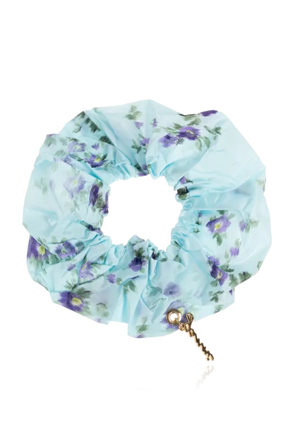 GANNI Floral Motif Hair Scrunchie - Light Blue