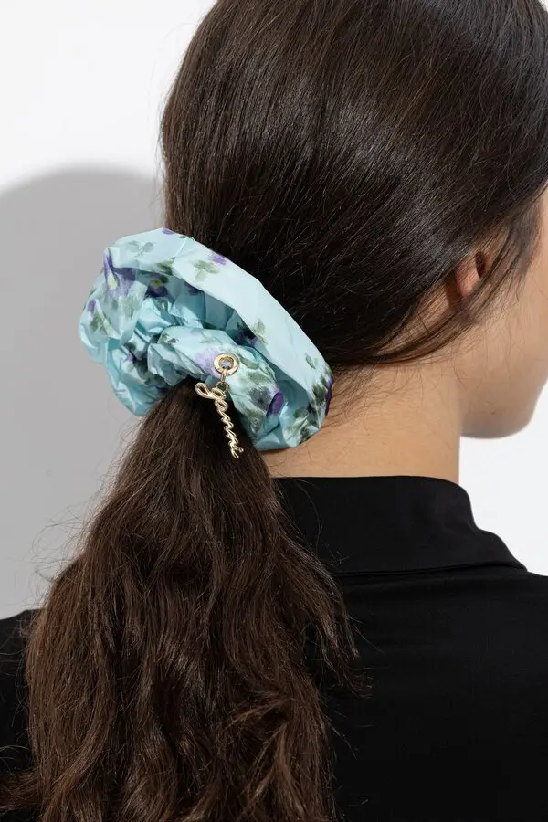 GANNI Floral Motif Hair Scrunchie - Light Blue