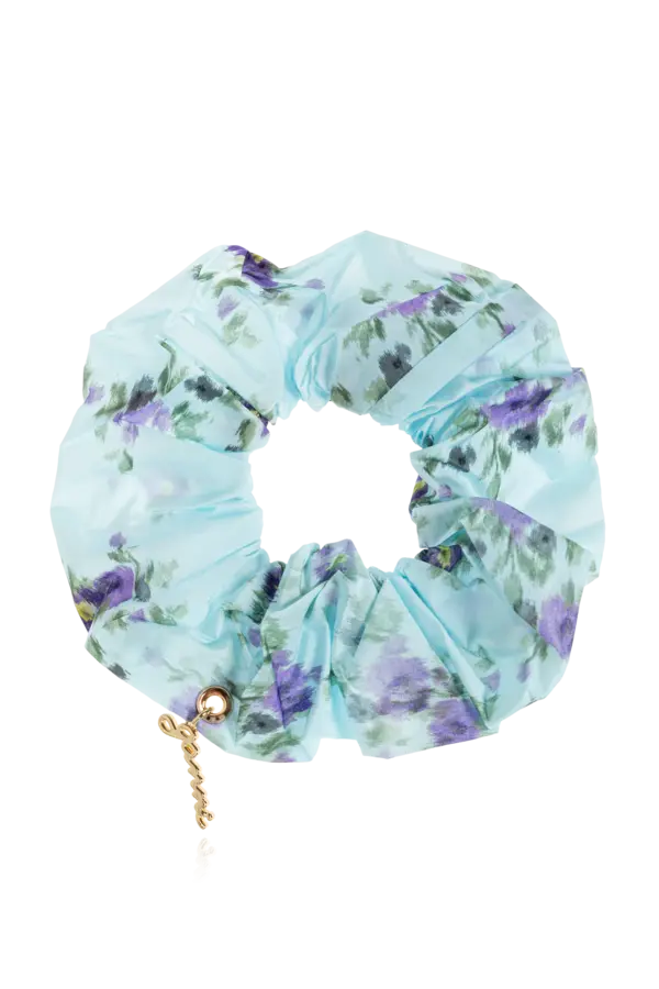 GANNI Floral Motif Hair Scrunchie - Light Blue