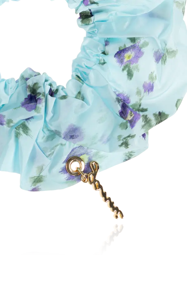 GANNI Floral Motif Hair Scrunchie - Light Blue