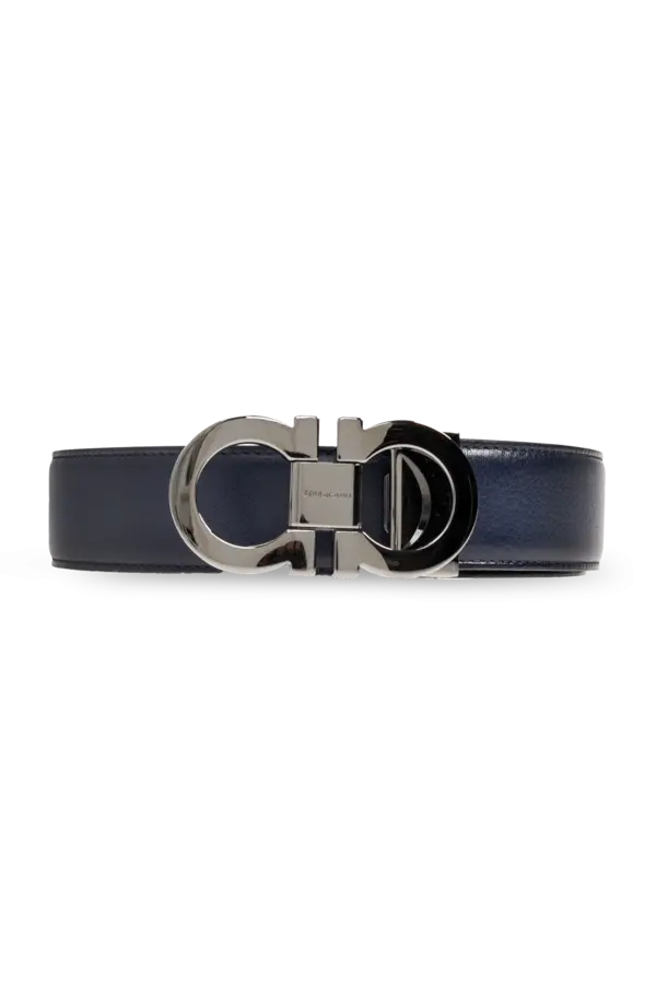 FERRAGAMO Reversible Belt With Metallic Buckle - Navy Blue