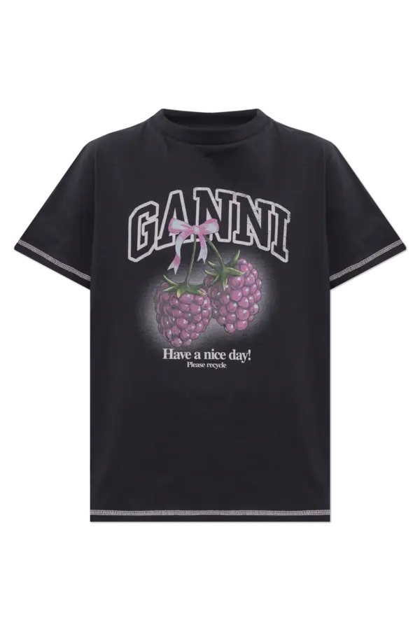 GANNI T-shirt With Embroidered Logo - Black