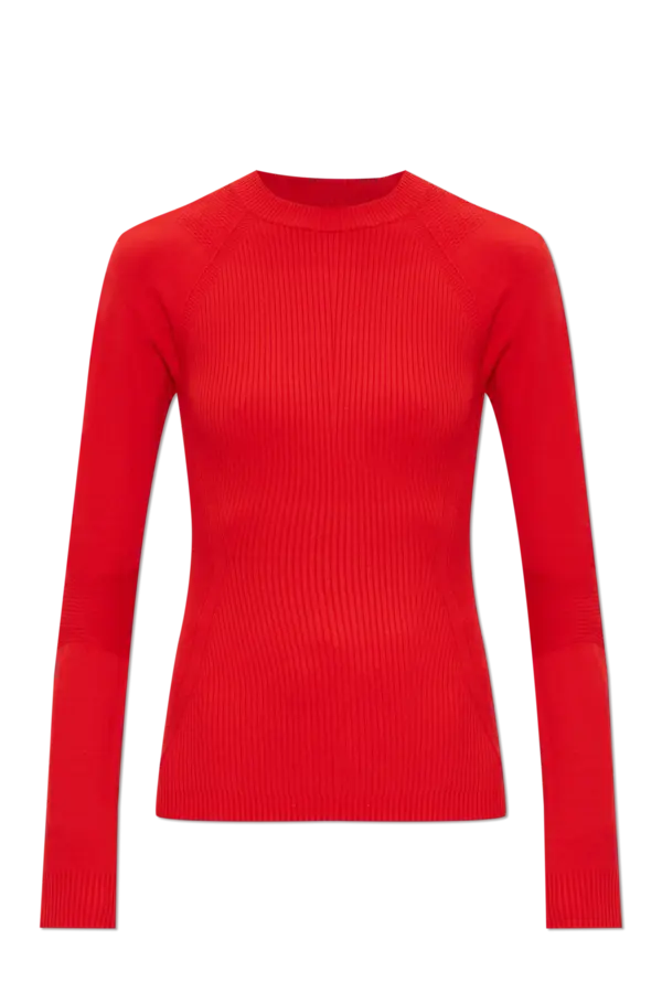 Moncler Fitted Ribbed Knit Sweatshirt - Red