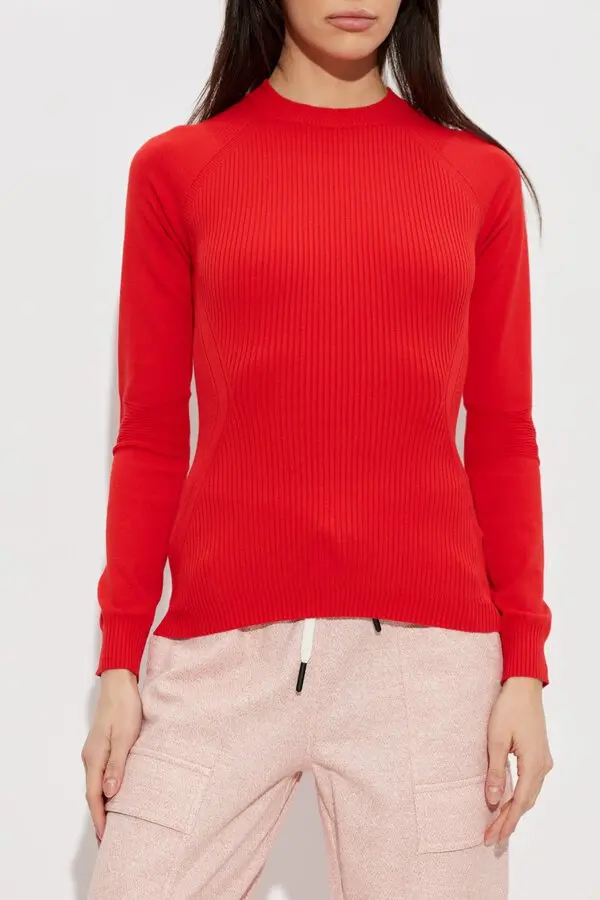 Moncler Fitted Ribbed Knit Sweatshirt - Red