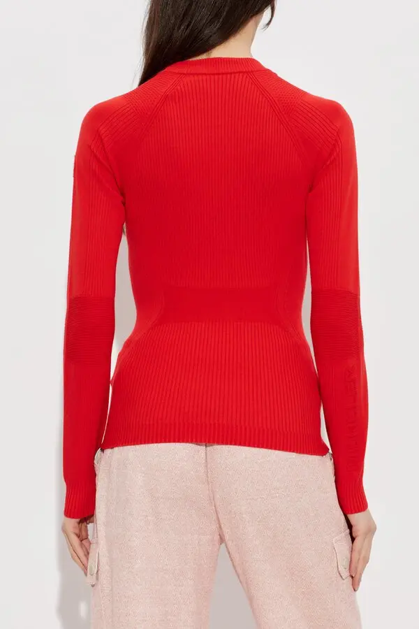 Moncler Fitted Ribbed Knit Sweatshirt - Red