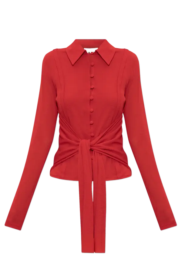 GANNI Collared Cardigan With Tie - Red