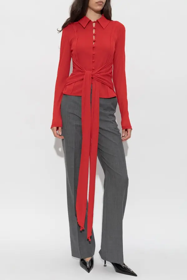 GANNI Collared Cardigan With Tie - Red