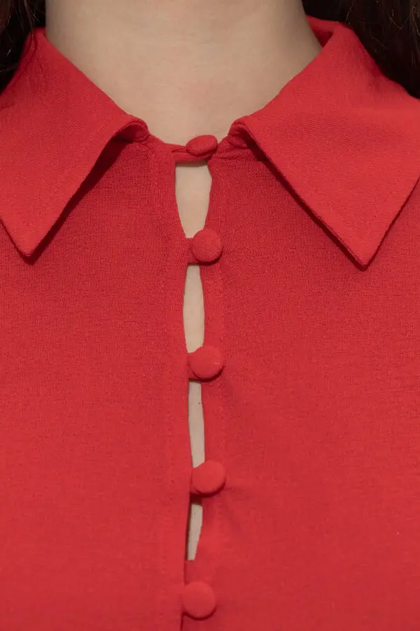 GANNI Collared Cardigan With Tie - Red