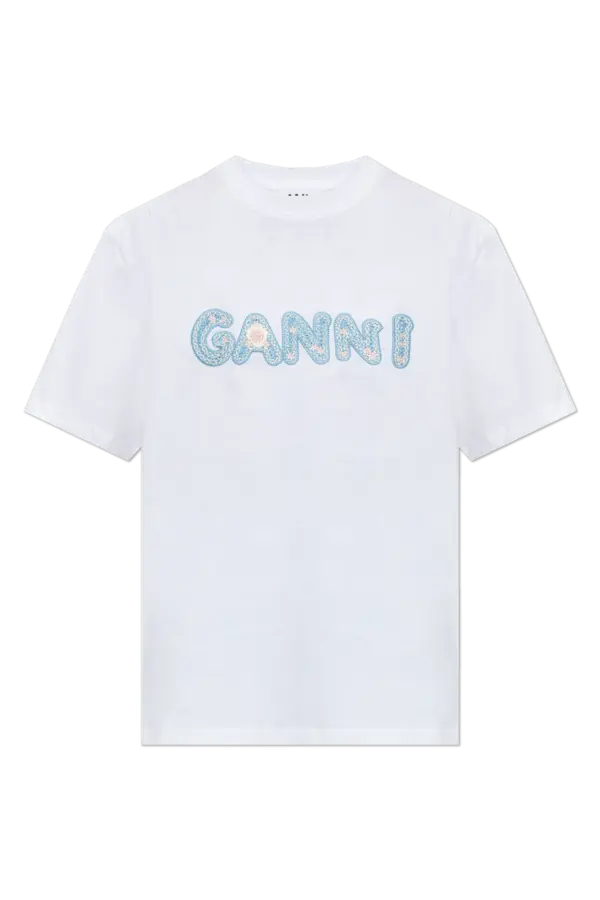 GANNI T-shirt With Embroidered Logo - White