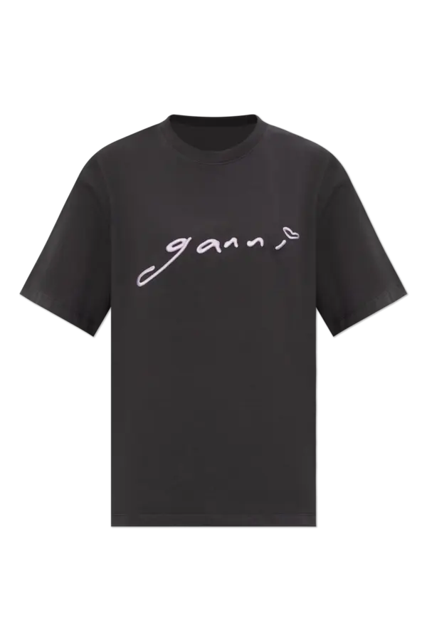 GANNI T-shirt With Embroidered Logo - Black