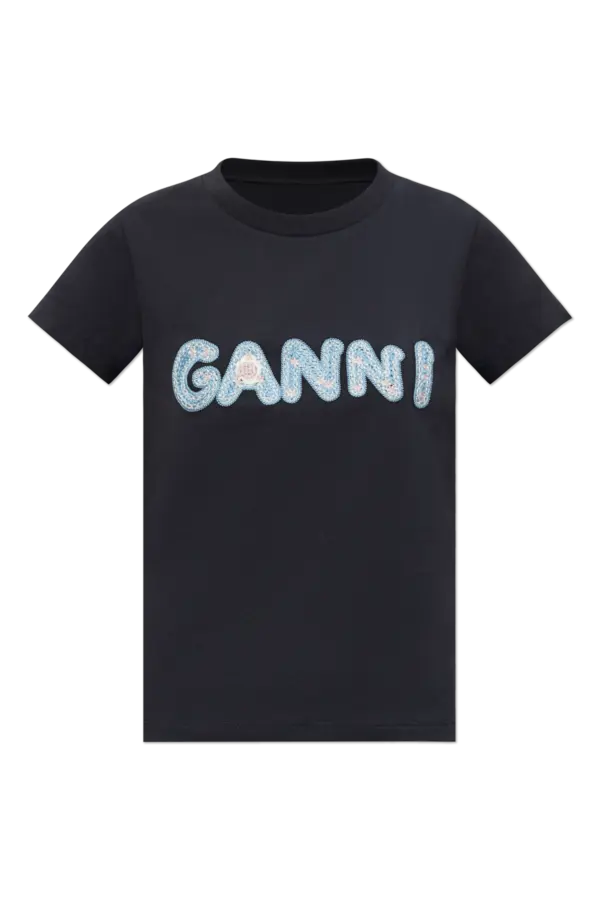 GANNI T-shirt With Embroidered Logo - Black
