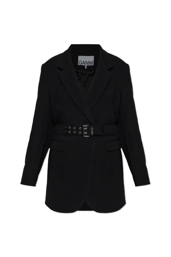 GANNI Waist-belted Blazer - Black