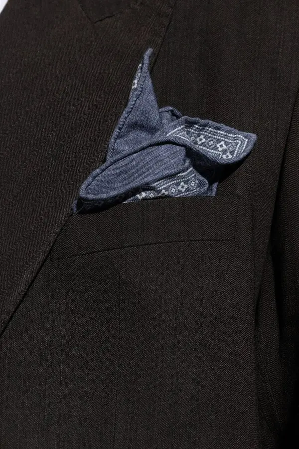 Eleventy Patterned Pocket Square - Navy Blue