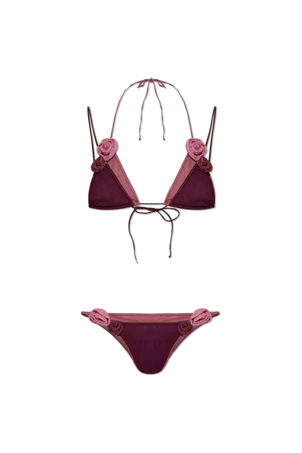 Oseree Two-piece Swimsuit With Floral Appliqués - Purple