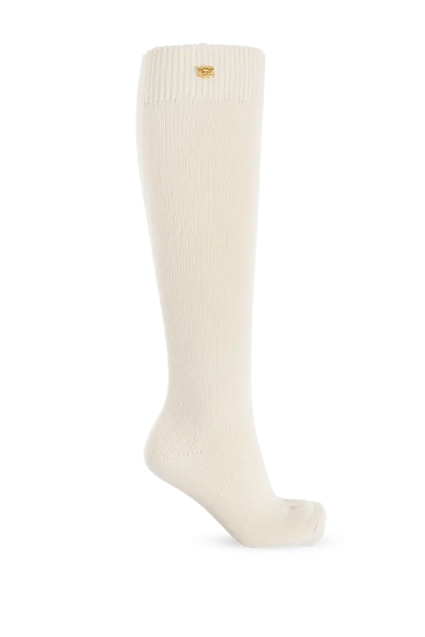 GANNI Wool Knee-high Socks - Cream
