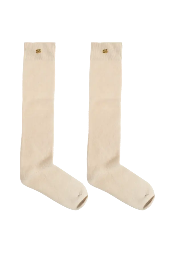 GANNI Wool Knee-high Socks - Cream
