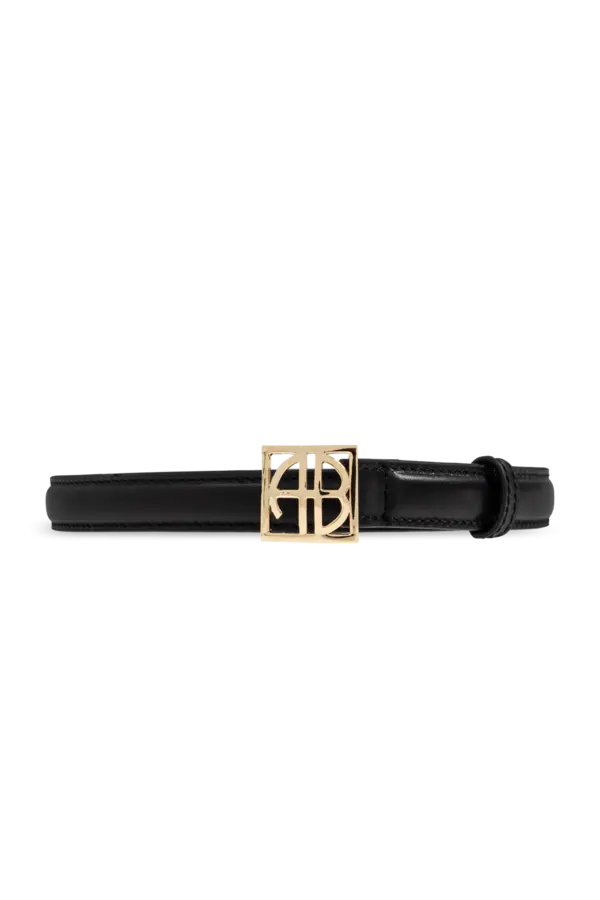 ANINE BING Leather Belt With Monogram Buckle - Black