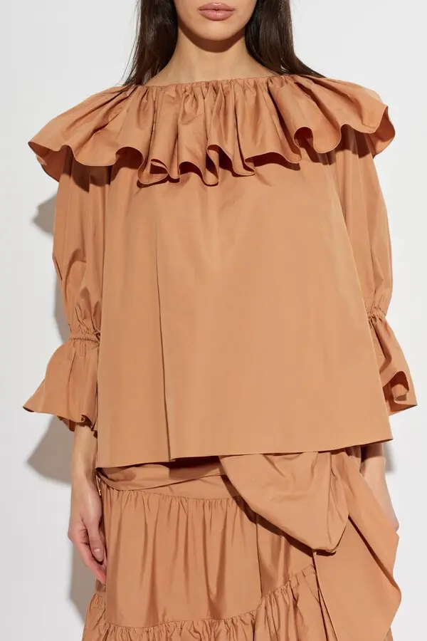 Chloé Loose-fit Top With Ruffle - Brown