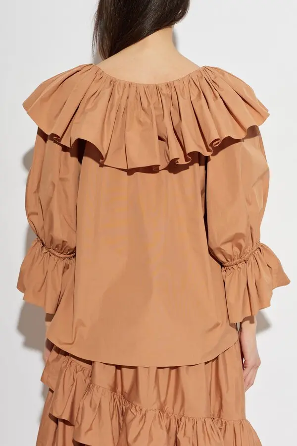 Chloé Loose-fit Top With Ruffle - Brown