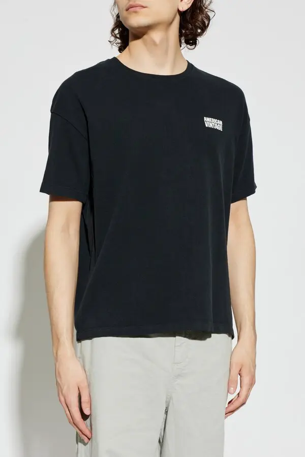 American Vintage T-shirt With Printed Logo - Black
